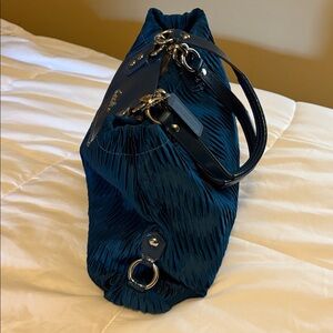 Coach | Bags | Coach Blue Gathered Fabric Leather Satchel Shoulder Bag ...